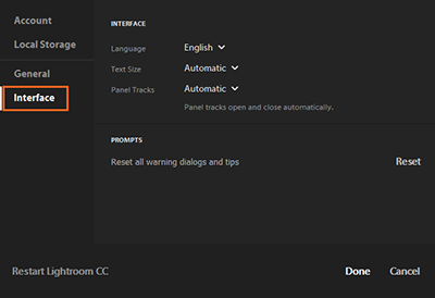 Lightroom preferences