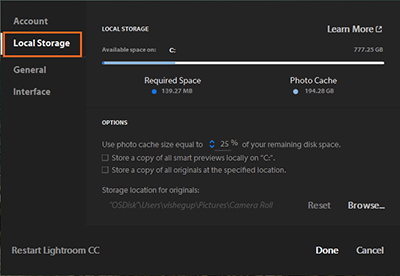Lightroom preferences