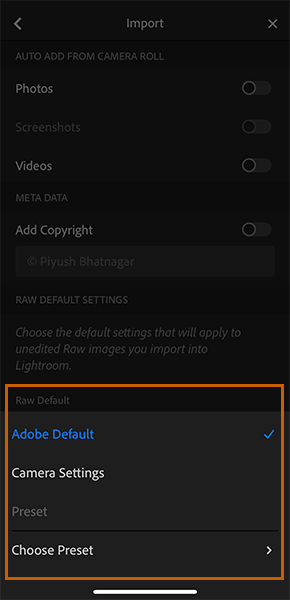 Set up raw defaults