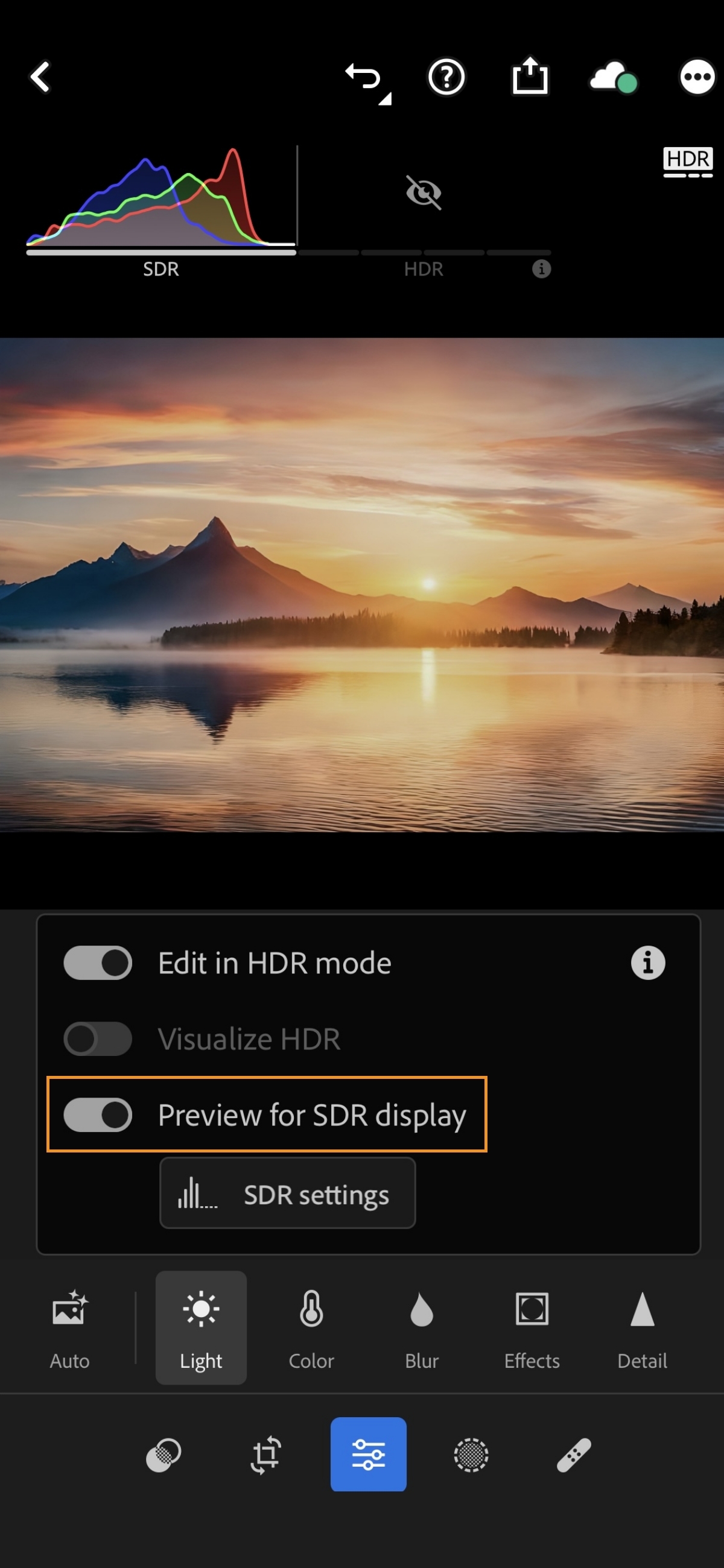 Optimize HDR photos in Lightroom for mobile (iOS)