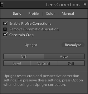 Upright automatic perspective correction in Lightroom Classic