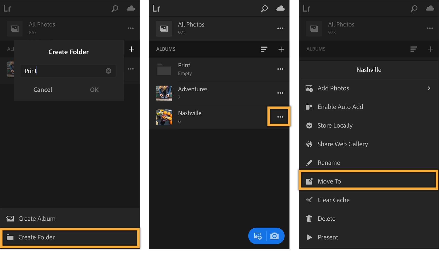 Work with albums in Lightroom on a mobile device