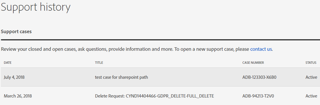 View your Adobe Customer Care cases