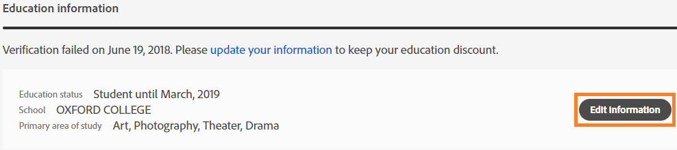 Renewal of educational student discount
