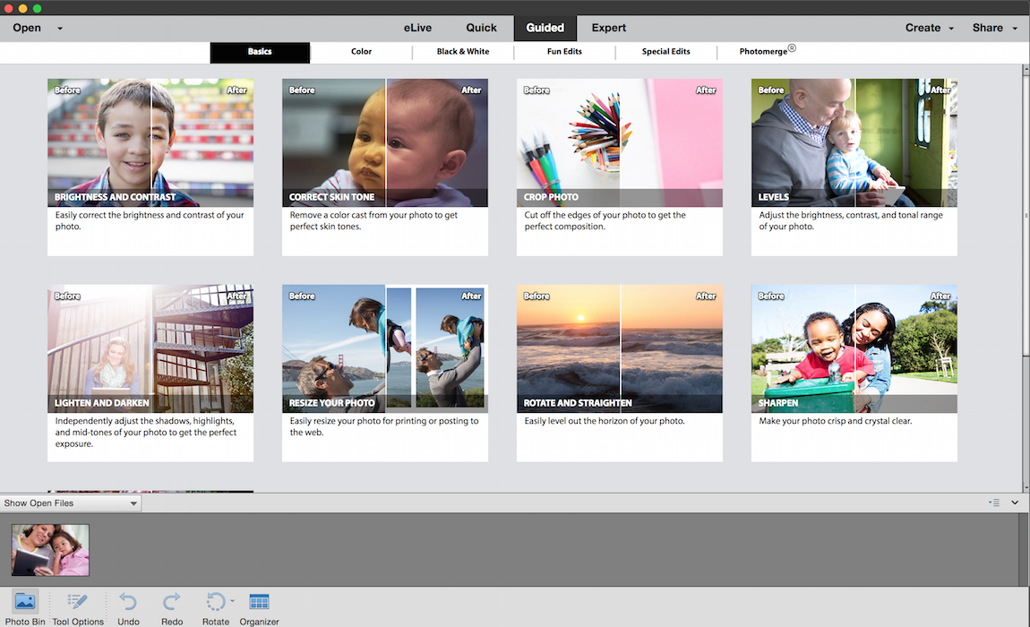 Quick, Guided, and Expert views in Photoshop Elements
