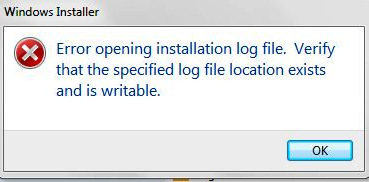 Error opening installation log file in Windows