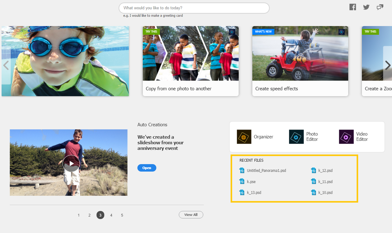 Elements Home screen