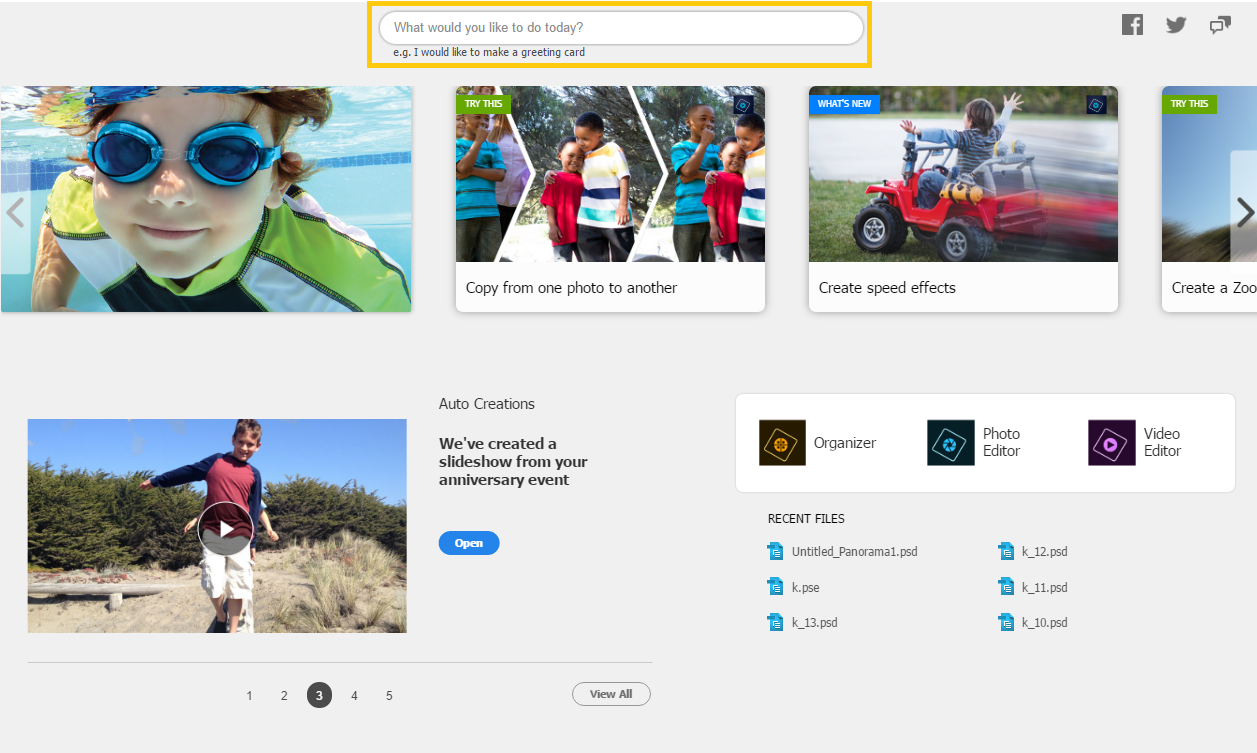 Elements Home screen