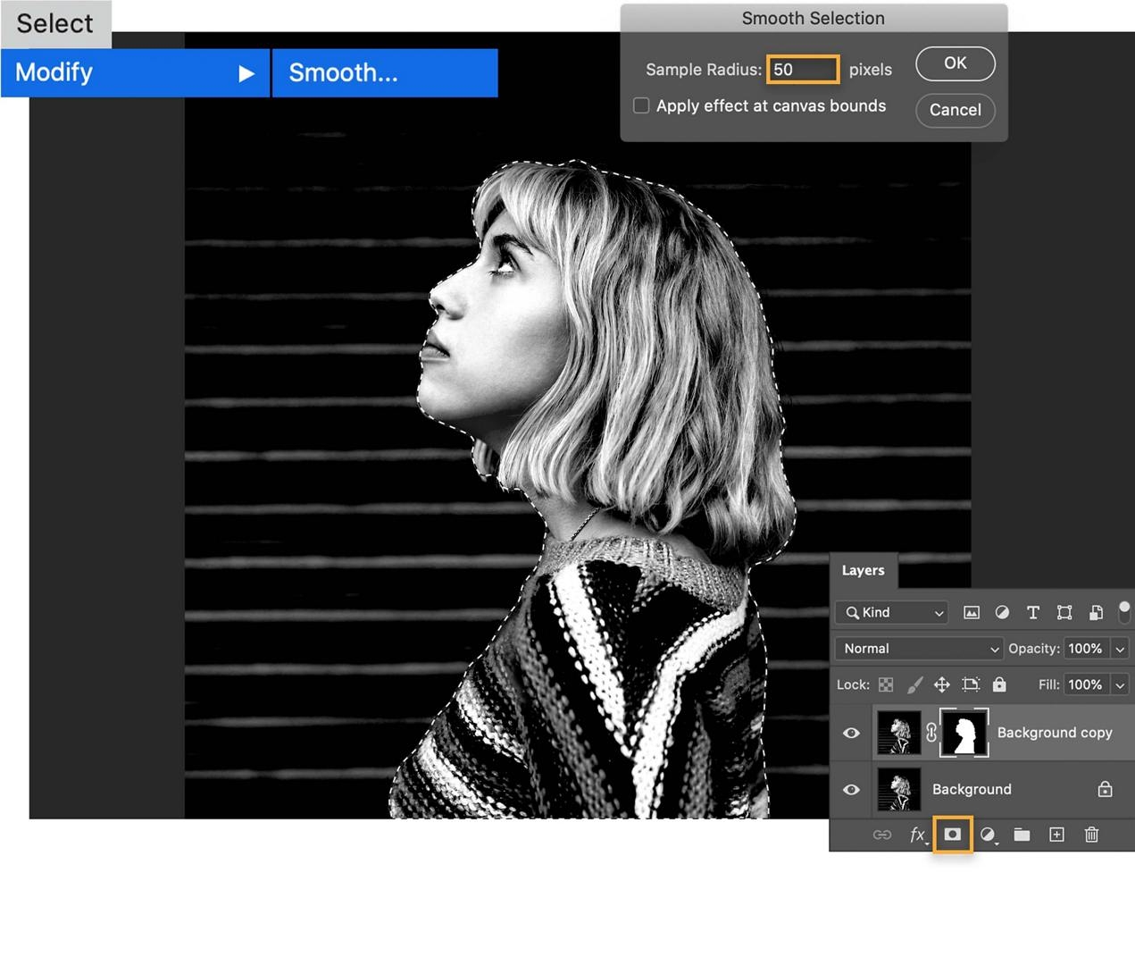 How to make a repeated outline image in Adobe Photoshop.