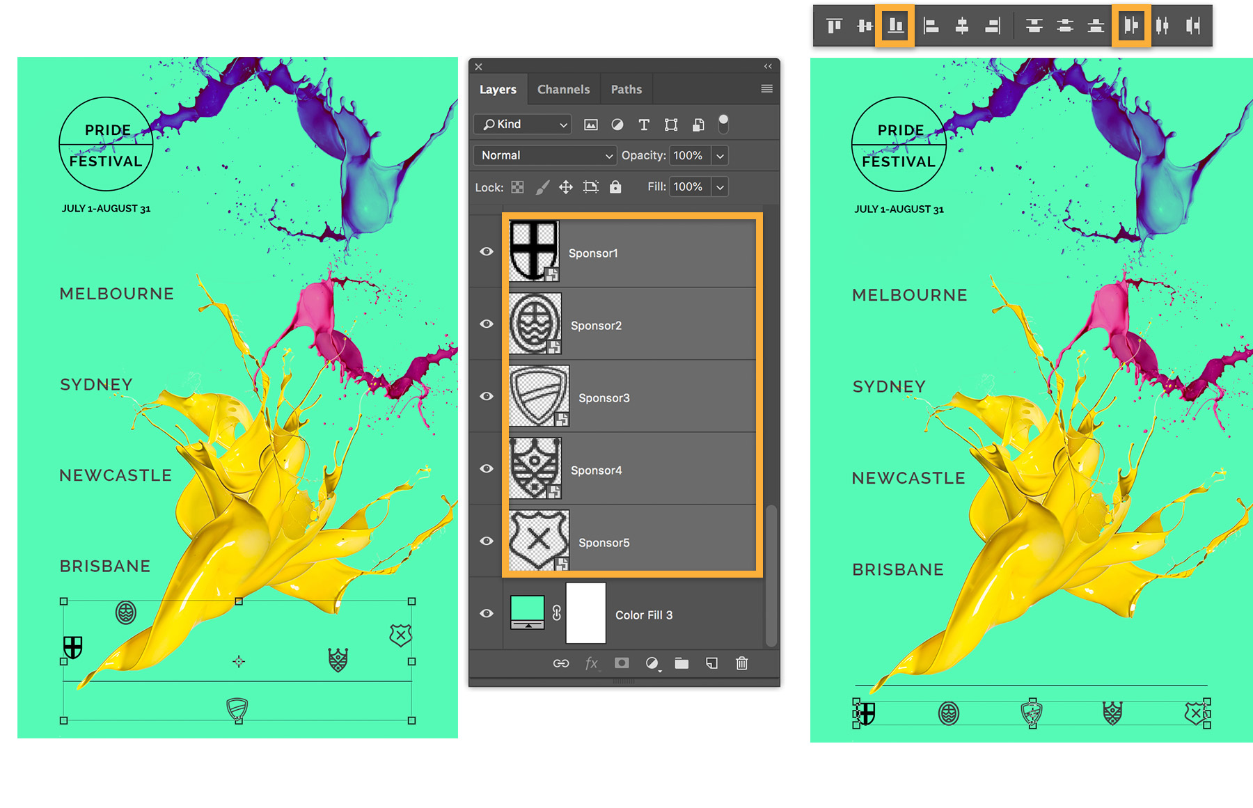 Align objects in a design | برامج Adobe Photoshop التدريبية