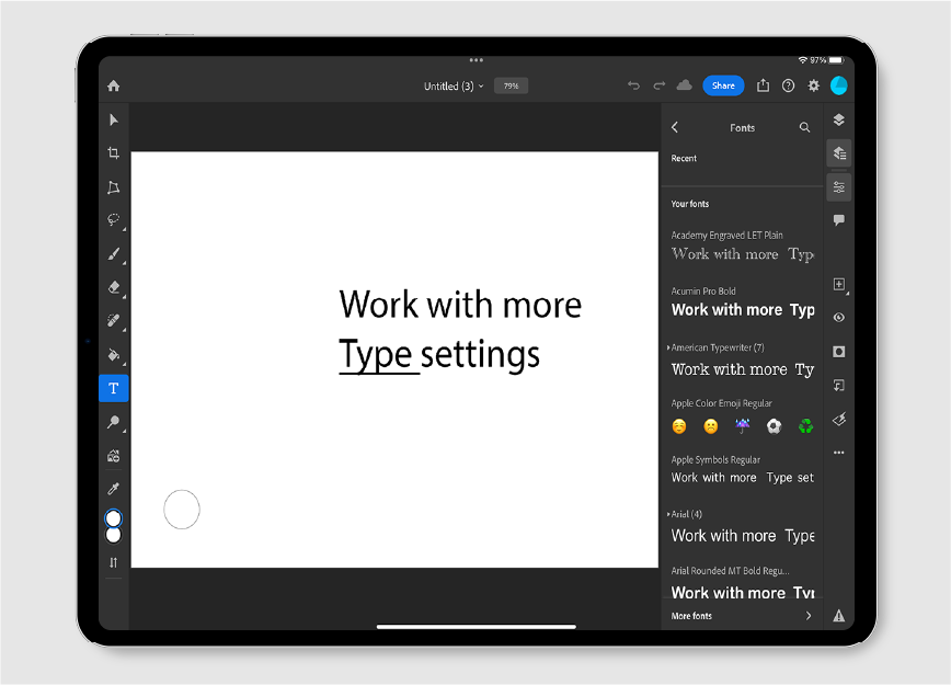 Work with the Type tool in Photoshop on the iPad