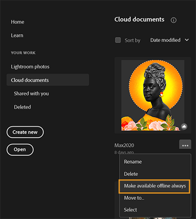 Aprenda a trabajar con documentos en la nube en Photoshop.