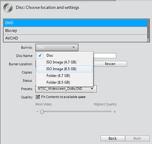Burn to DVD or Blu-ray or AVCHD ISO image