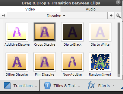 Applying transitions to clips