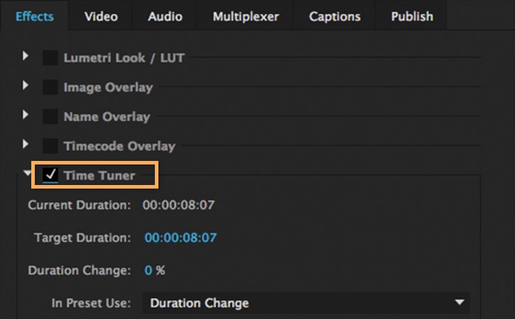 Use Time Tuner in Adobe Premiere Pro and Adobe Media Encoder