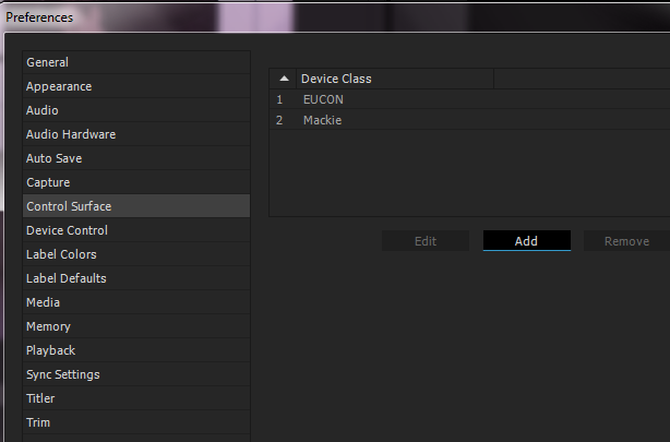 Control surface support in Premiere Pro