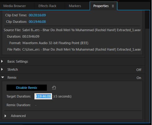 Remix or stretch audio in Audition to match your video duration