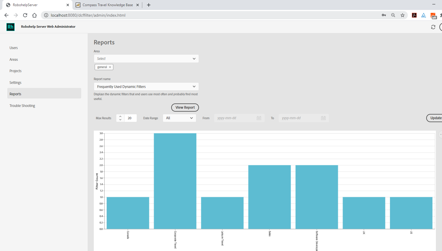 Generate and analyze report data in Adobe RoboHelp Server 11