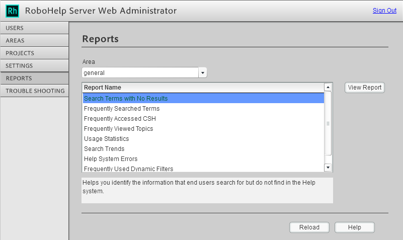Generate and analyze report data in Adobe RoboHelp Server 10