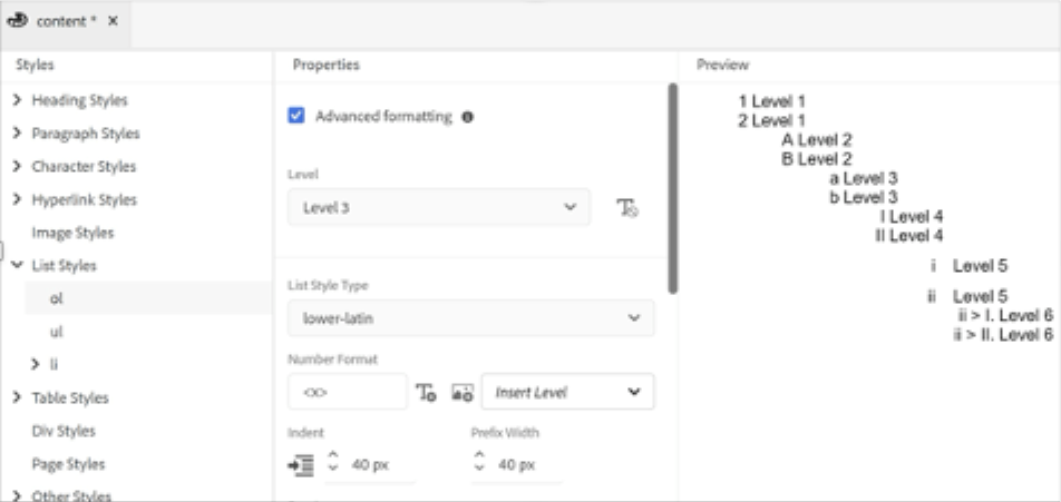 Work with the common content styles