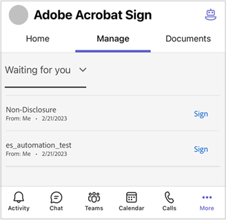 Acrobat Sign for Microsoft Teams mobile: User guide