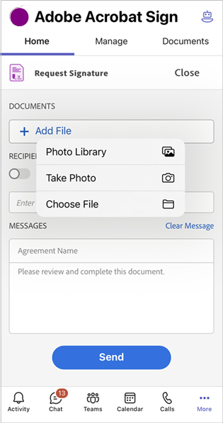 Acrobat Sign for Microsoft Teams mobile: User guide