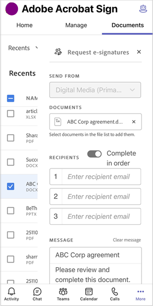 Acrobat Sign for Microsoft Teams mobile: User guide