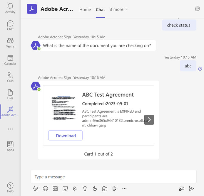 Adobe Sign for Microsoft - Teams