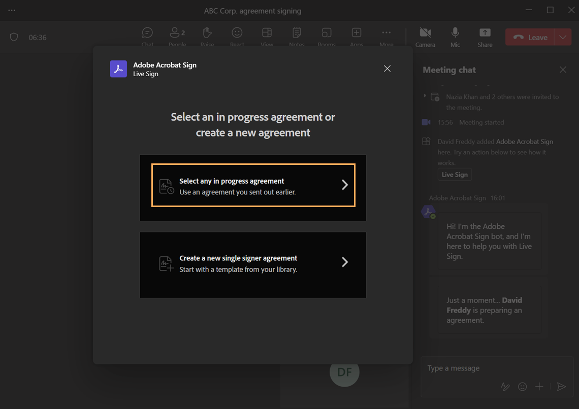 Adobe Acrobat Sign for Microsoft Teams: Live Sign user guide