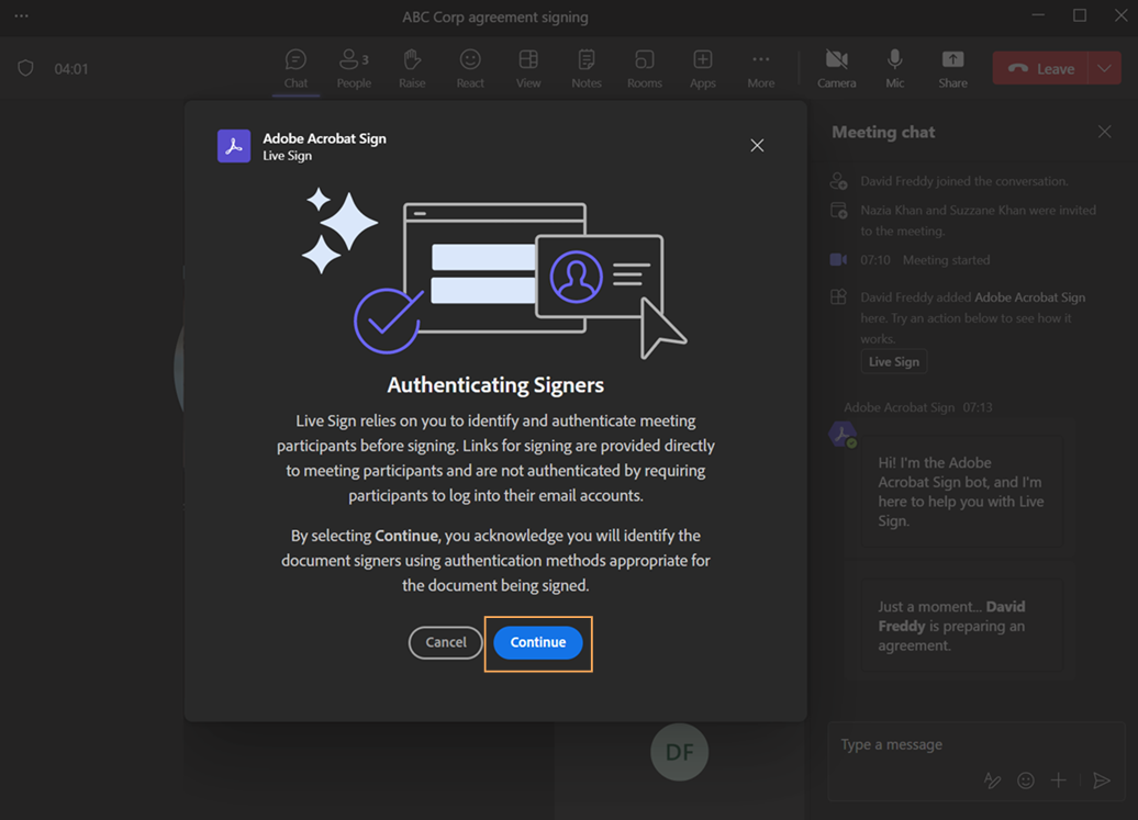 Adobe Acrobat Sign for Microsoft Teams: Live Sign user guide