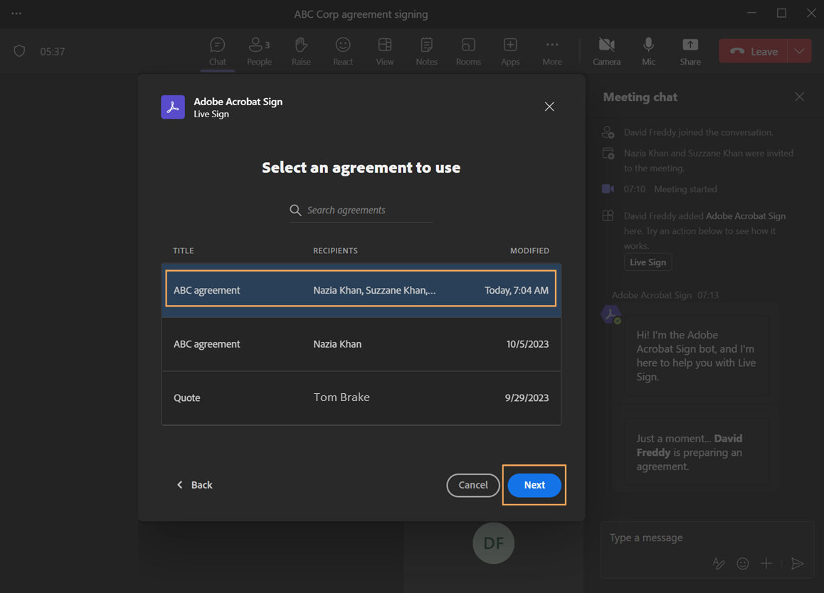 Adobe Acrobat Sign for Microsoft Teams: Live Sign user guide