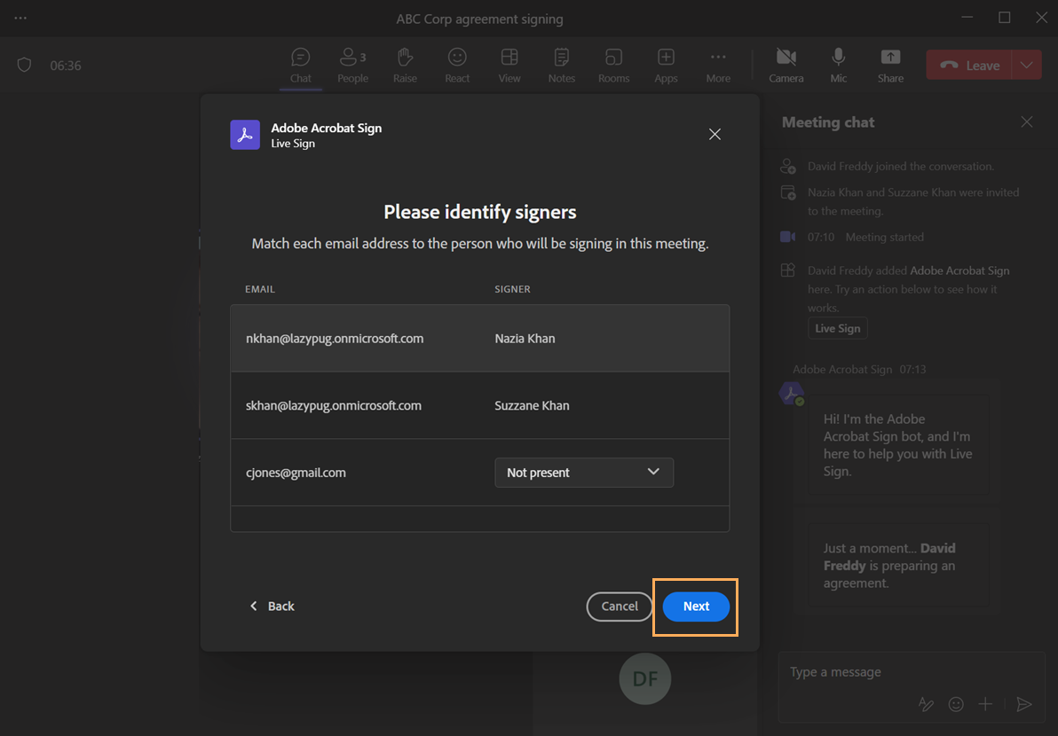 Adobe Acrobat Sign for Microsoft Teams: Live Sign user guide