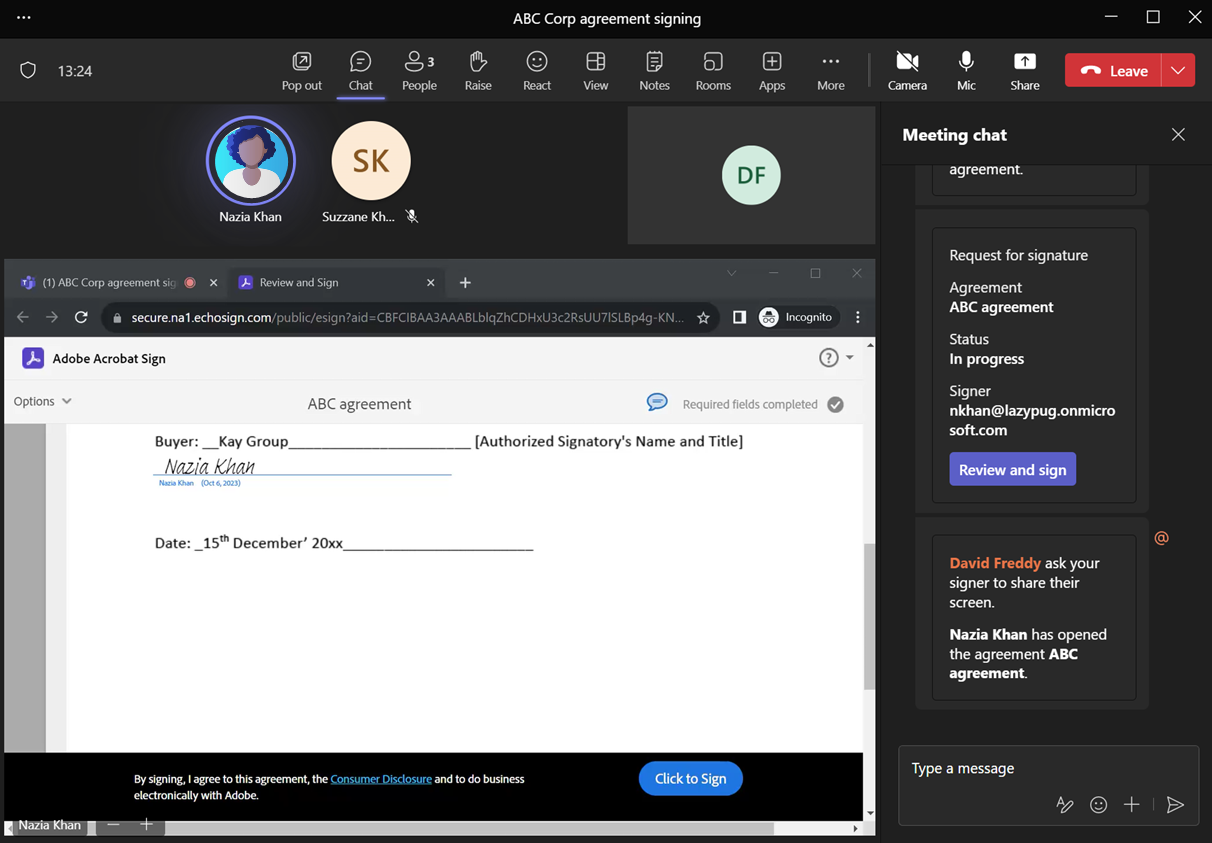 Adobe Acrobat Sign for Microsoft Teams: Live Sign user guide