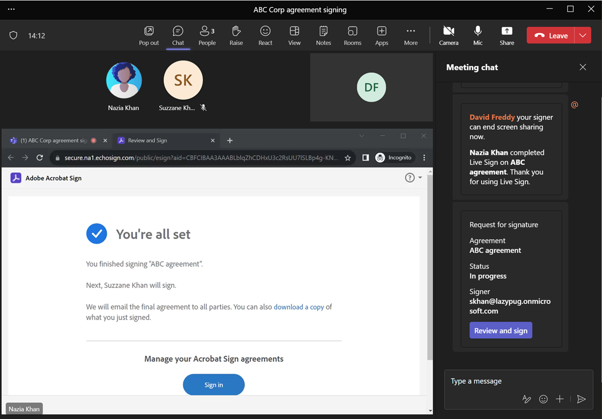Adobe Acrobat Sign for Microsoft Teams: Live Sign user guide