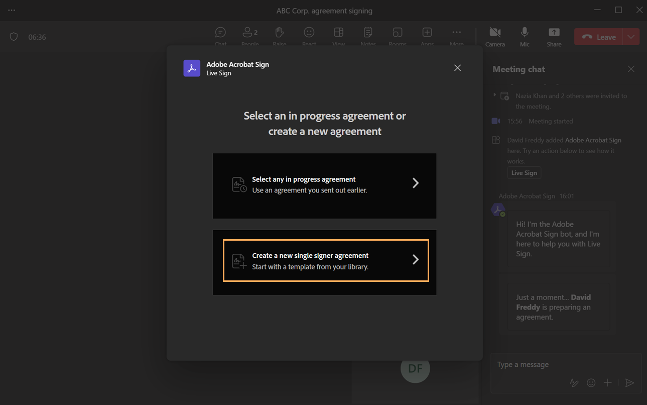 Adobe Acrobat Sign for Microsoft Teams: Live Sign user guide