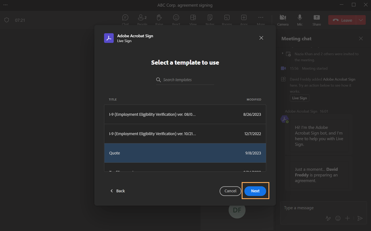 Adobe Acrobat Sign for Microsoft Teams: Live Sign user guide