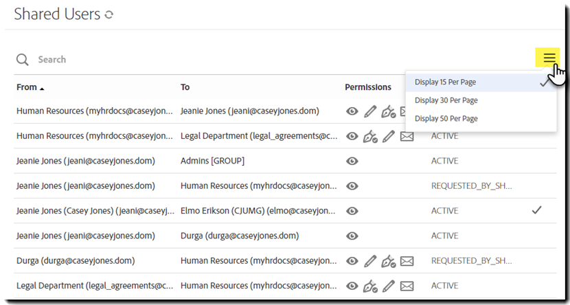 Manage the User and Group content shares within the account