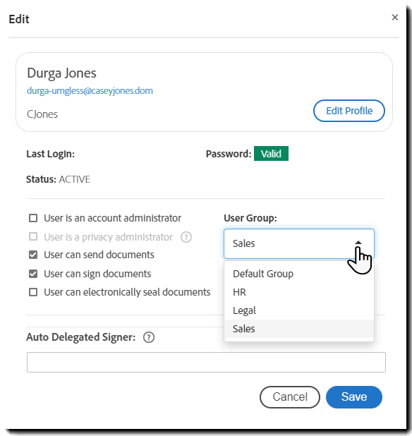 Edit a user's group membership