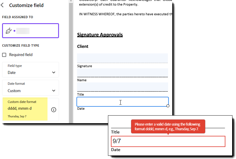 Custom field validations
