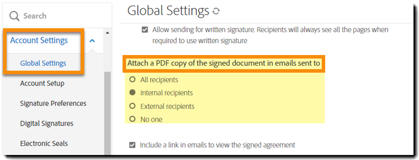 Attach a PDF copy of the signed document in emails sent to
