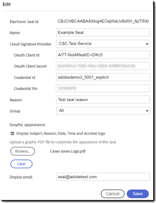 Electronic Sealing via customer-owned digital certificate