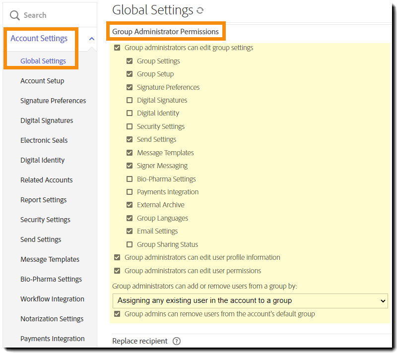 Configure the Group Administrator Permissions
