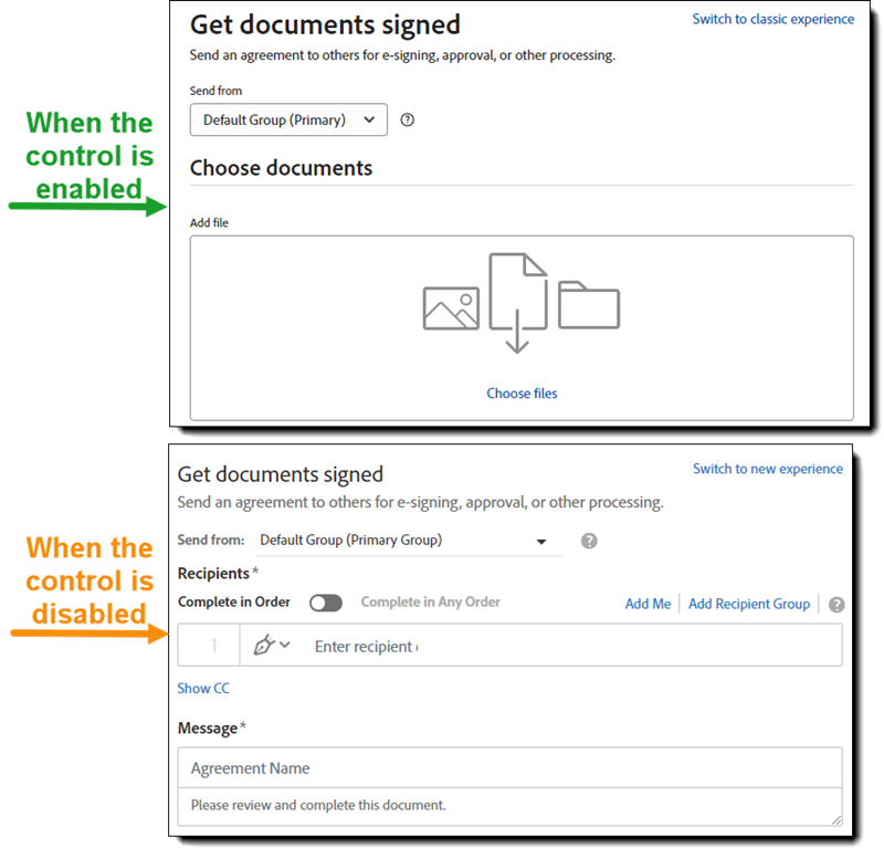 Configure the New request signature experience