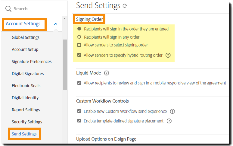 Signature order options