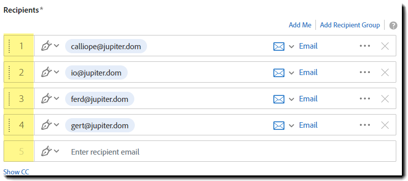 Signature order options