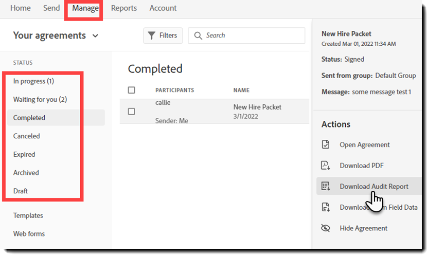 Download the audit report for an agreement