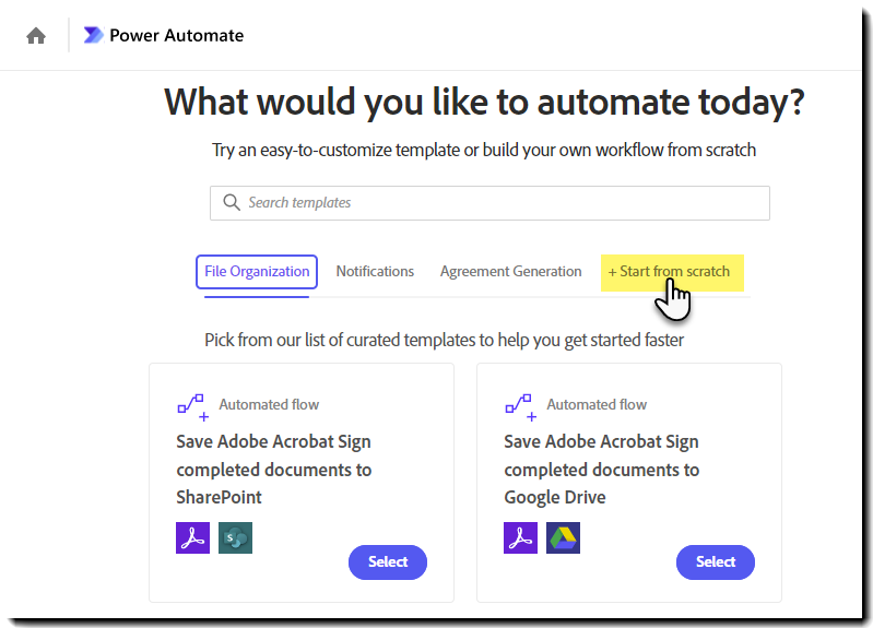 Create a new Power Automate flow in the Acrobat Sign environment