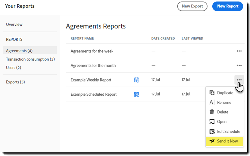 Schedule a report or data export