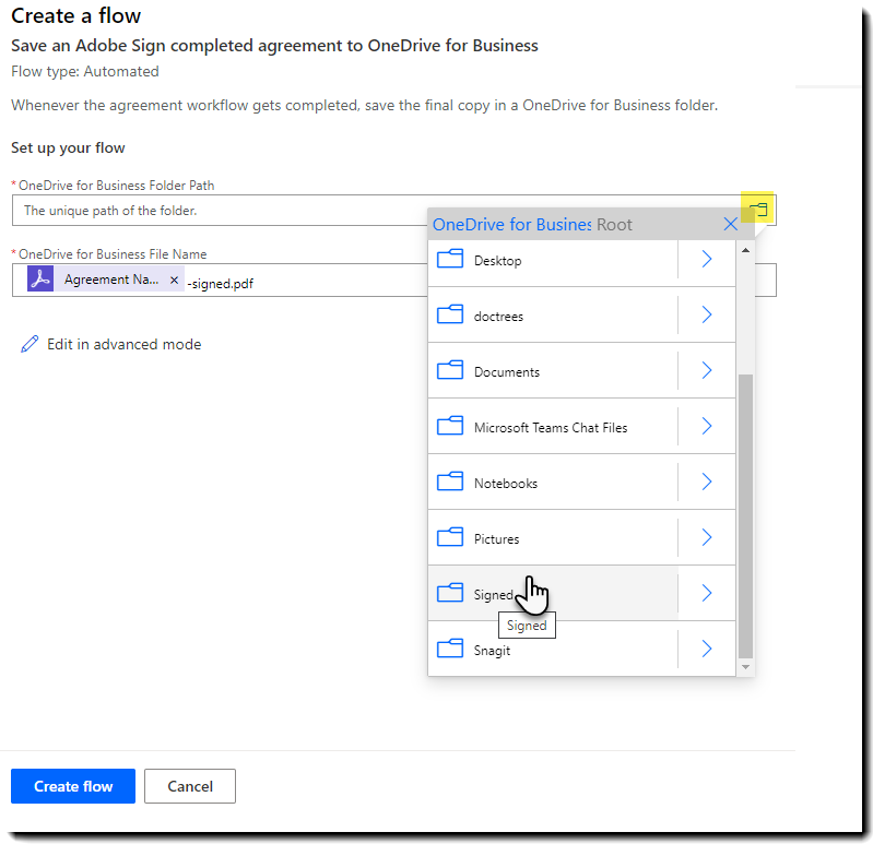 Create a new Power Automate flow in the Acrobat Sign environment