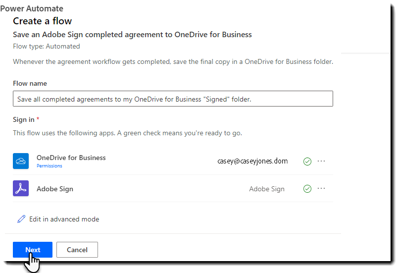Create a new Power Automate flow in the Acrobat Sign environment
